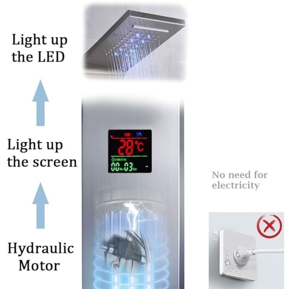 X-XONIER® Stainless Steel Shower 304 Grade Panel 6 in 1 Panel, Rainfall ...