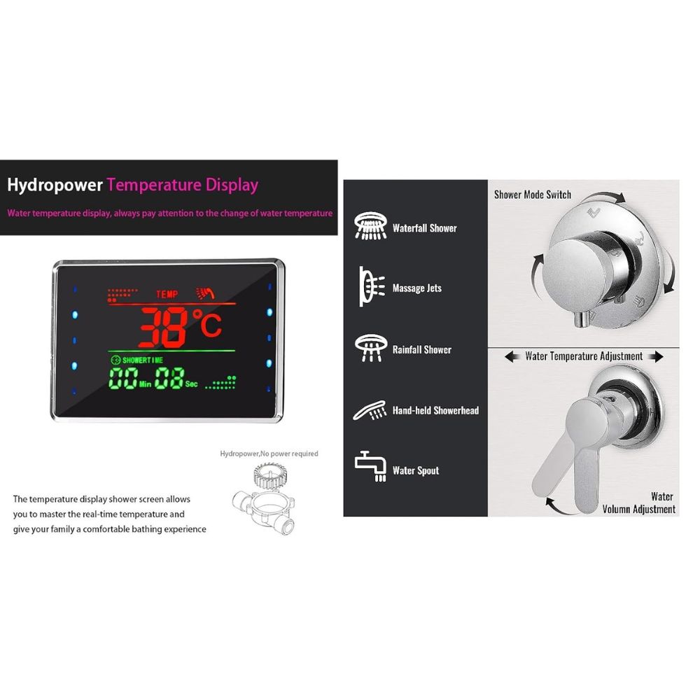 X-XONIER® Stainless Steel 304 Grade shower Panel 6 in 1 Tower System ...