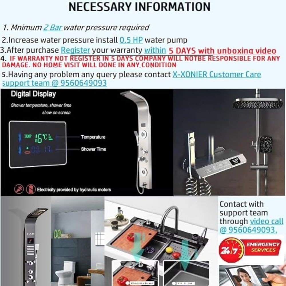 X-XONIER Stainless Steel 304 Grade Shower Panel 6 in 1 Modern Tower ...